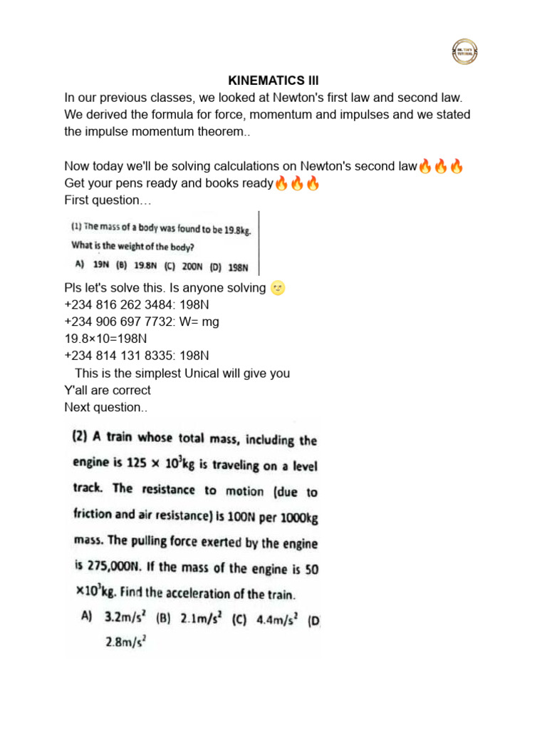 Kinematics III | PDF | Force | Newton's Laws Of Motion