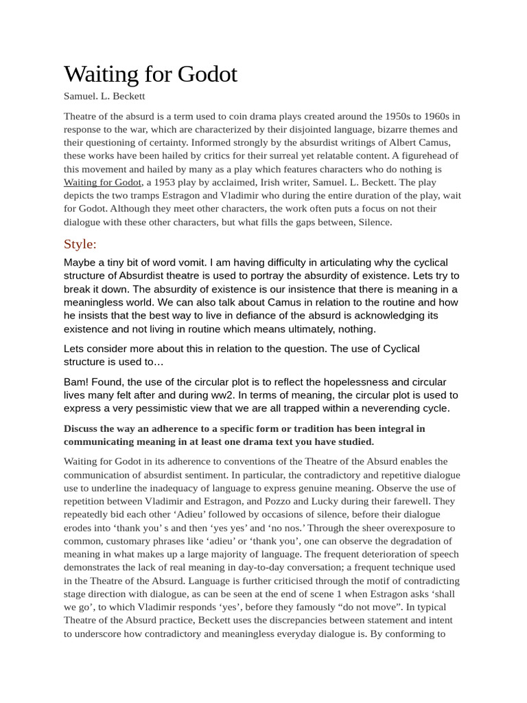 Waiting for Godot Style Among Other Things | PDF