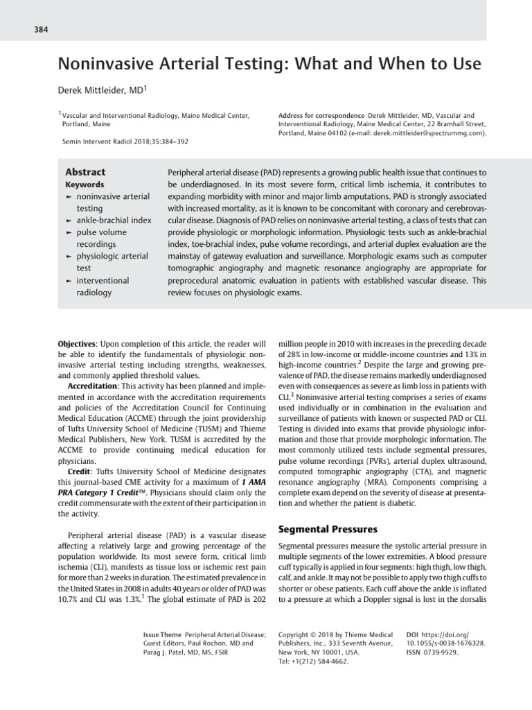 Noninvasive Arterial Testing Guide | PDF | Clinical Medicine | Angiology