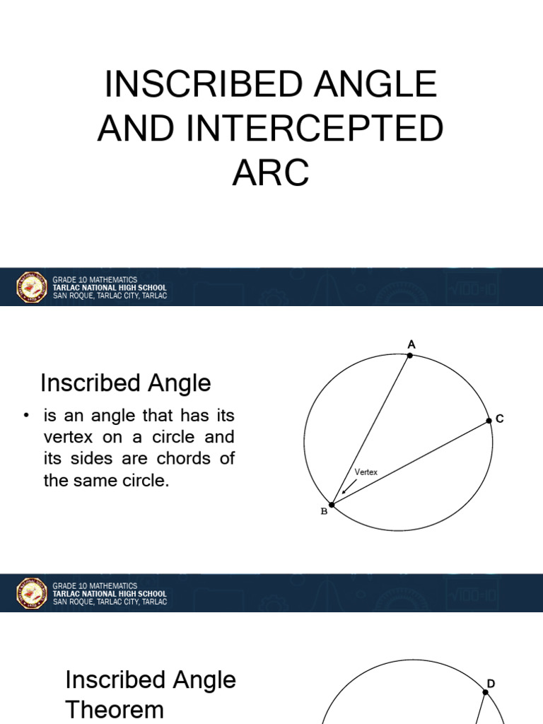 Inscribed Angle and Intercepted Arc (g10) | PDF | Elementary ...