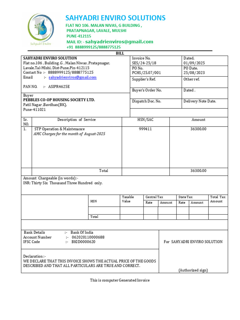 Sahyadri Enviro Solutions Invoice | PDF