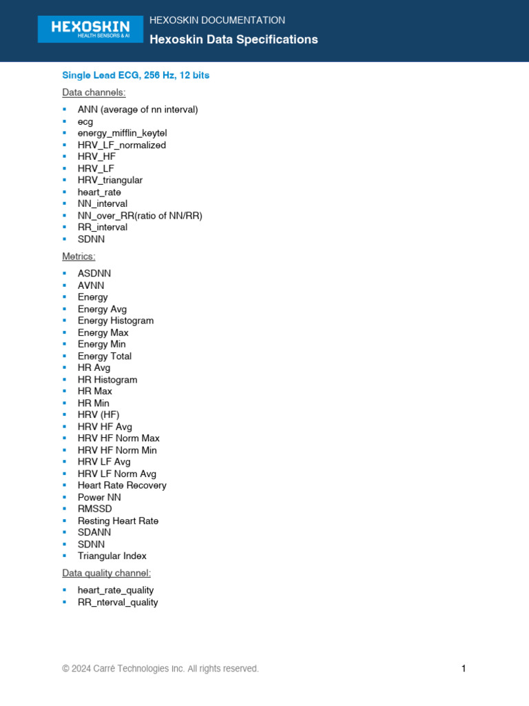 Hexoskin Data Specifications Guide | PDF | Physiology | Animal Physiology
