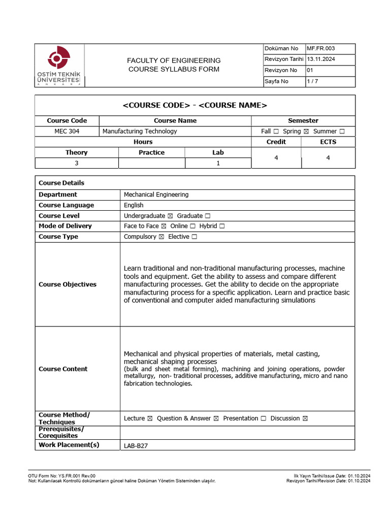 MEC 207 PDF-Course Syllabus | PDF | Engineering | Knowledge