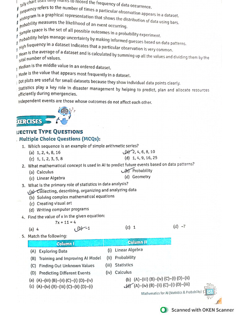 Mathematics For Ai Book Back Answer | PDF