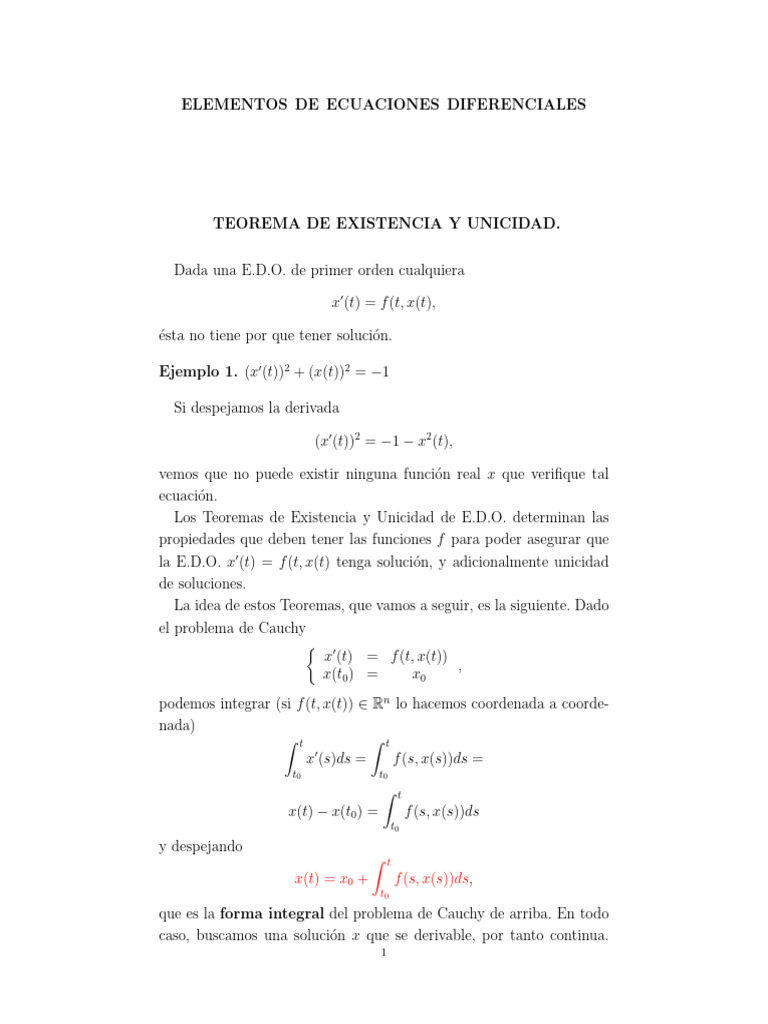 Teorema de Existencia y Unicidad en E.D.O. | PDF | Ecuación diferencial ...