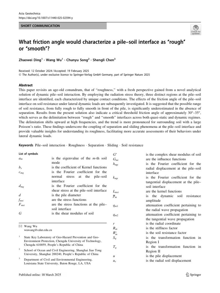 What Friction Angle Would Characterize A Pile-Soil Interface As Rough ...