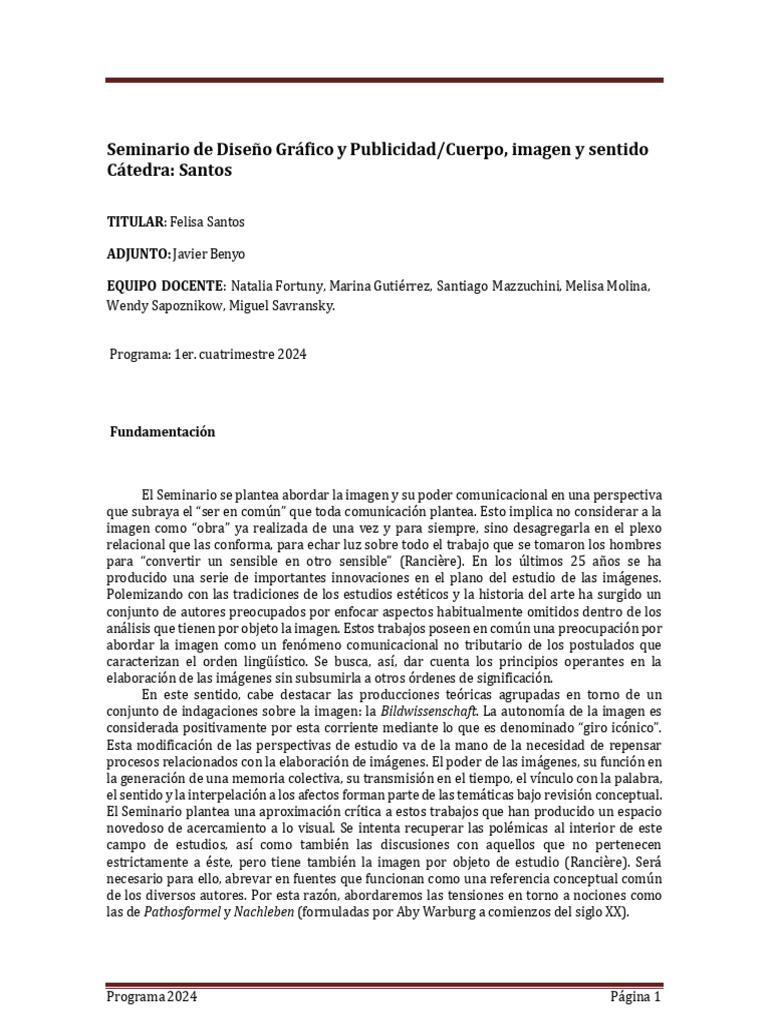 Programa Seminario de Diseño Gráfico y Publicidad 2024 | PDF | Imagen ...