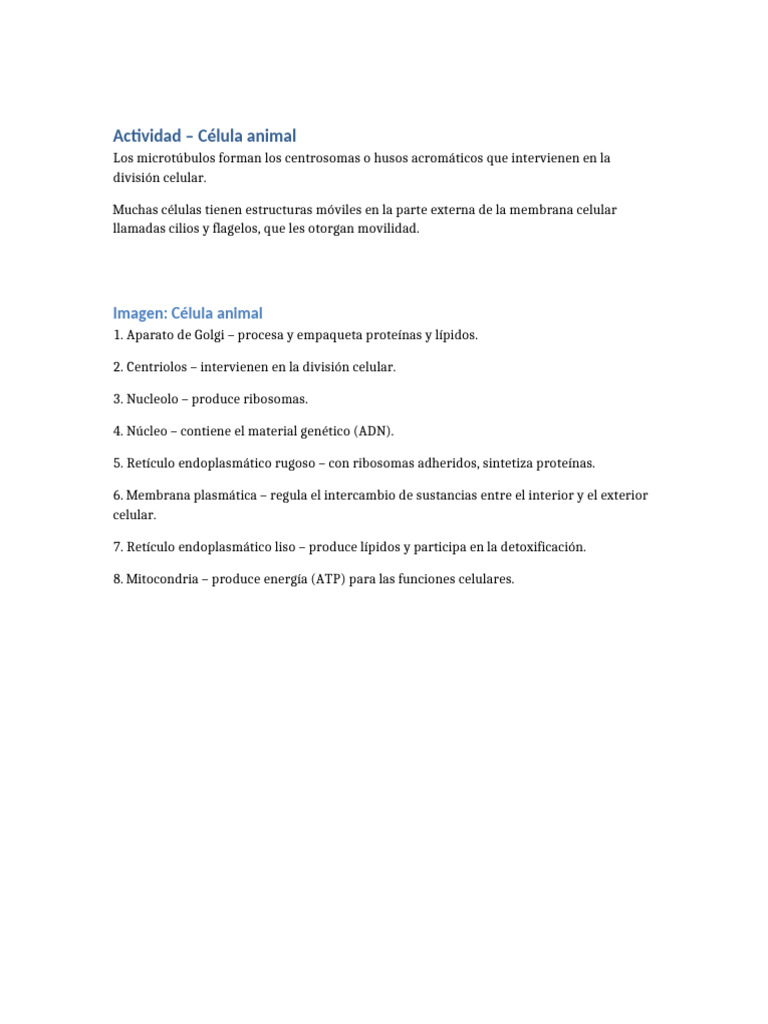 Estructuras y funciones de la célula animal | PDF