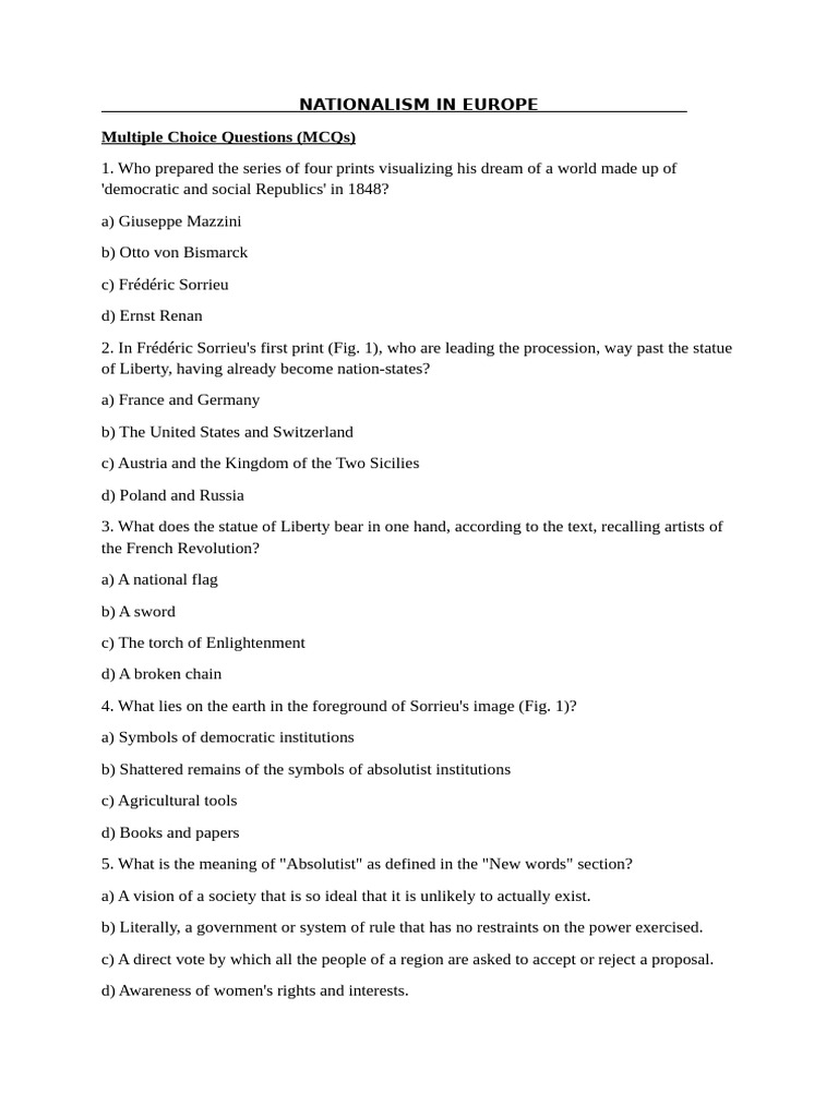 Nationalism in Europe: MCQs Guide | PDF | German Empire | Kingdom Of ...
