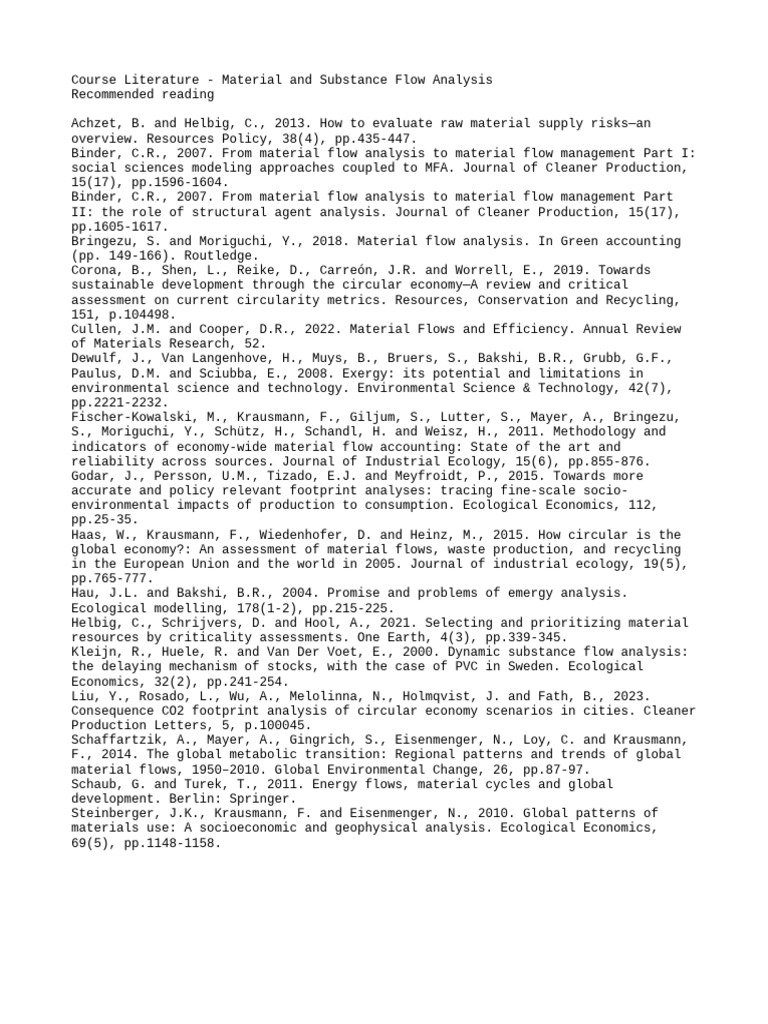 Course Literature - Material and Su | PDF | Natural Environment ...