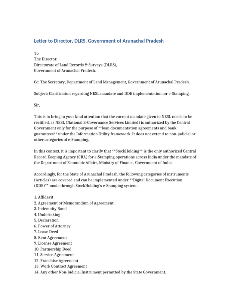Letter To Director DLRS Arunachal Pradesh | PDF