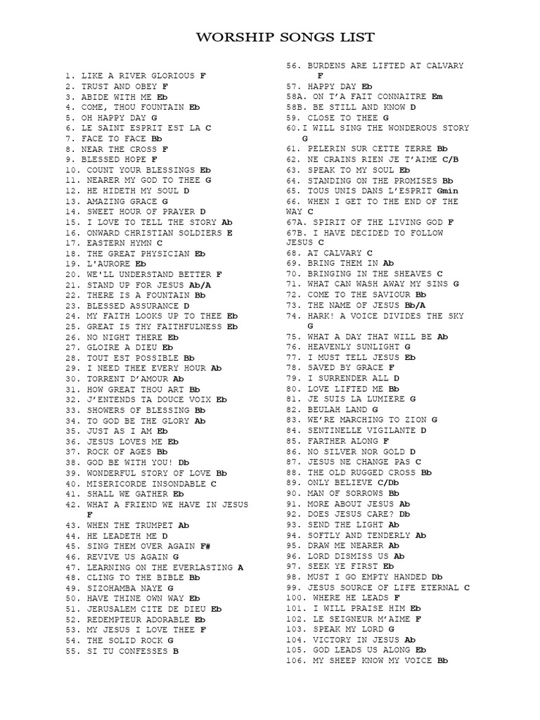 Comprehensive Worship Songs List | PDF | Jesus | Glory (Religion)