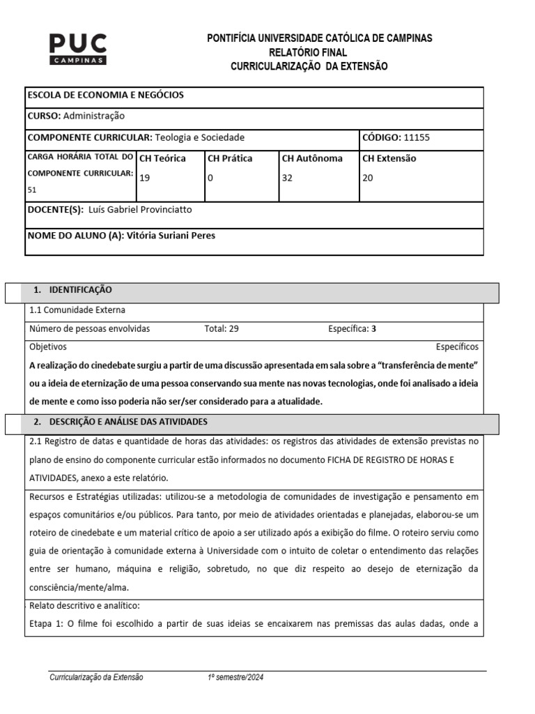 Relatório de Extensão - Modelo Pré-Preenchido | PDF | Consciência | Hipnose