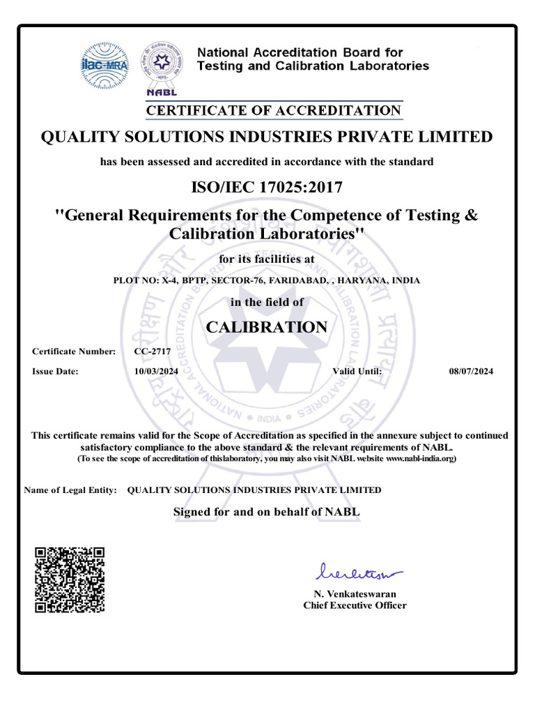 Nabl Cert -Qsipl -Cc-2717 | PDF | Calibration | Measurement