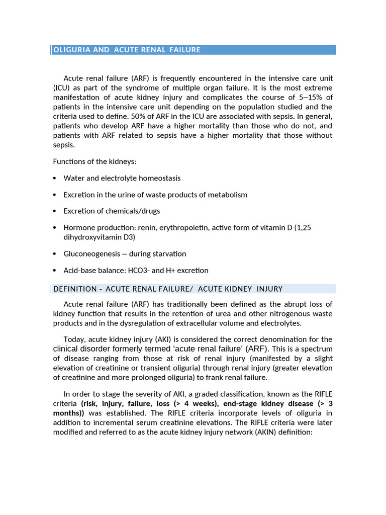 სტუდ. Oliguria and Acute Renal Failure | PDF | Creatinine | Kidney