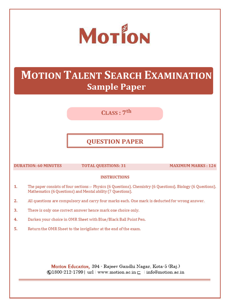 Class 8 Talent Search Exam Sample Paper | PDF | Flowers | Petal