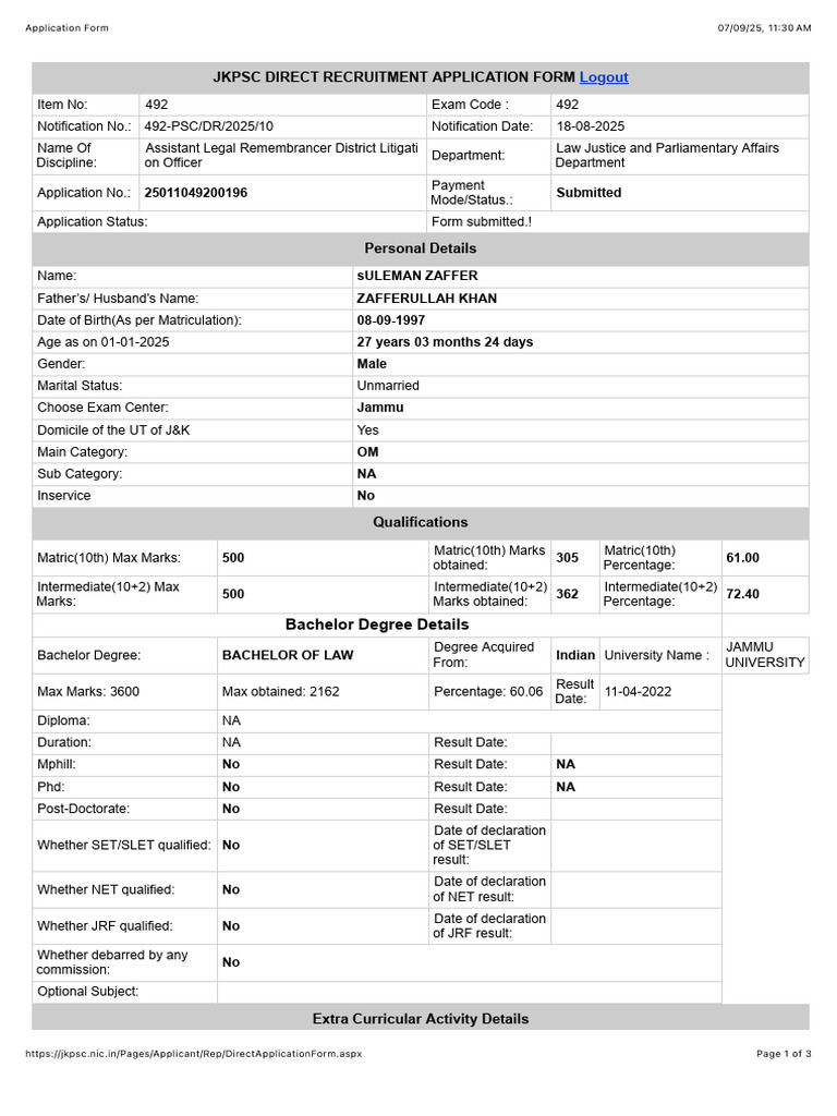 Application Form Dlo 2025 Suleman Zaffer | PDF