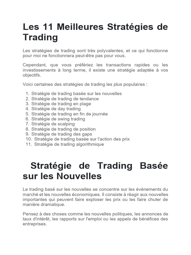 11 Stratégies de Trading Efficaces | PDF | Opérateur de marché | Titres ...