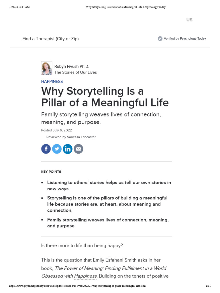 Praxis Why Storytelling Is A Pillar of A Meaningful Life - Psychology ...