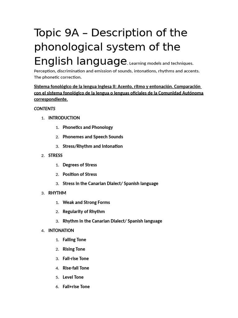 Topic 9A – Description of the phonological system of the English ...