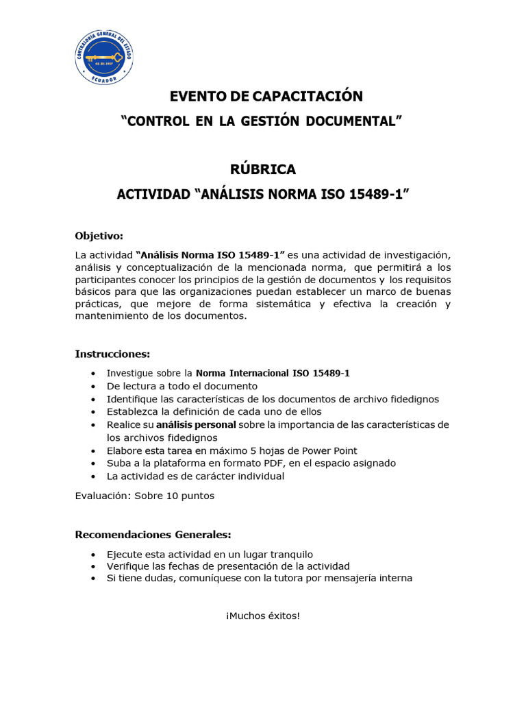 Rubrica Actividad Analisis Norma Iso - 15489-1-Modulo 1-Sesion 1.1 | PDF
