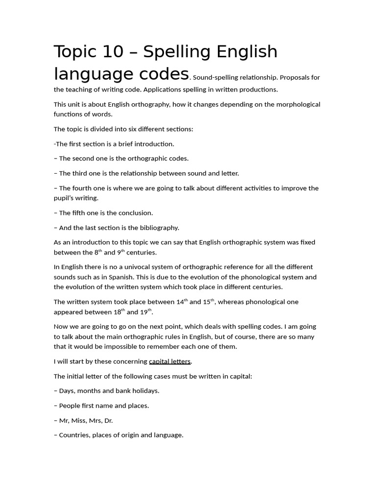 Topic 10 – Spelling English language codes | PDF | English Language | Word