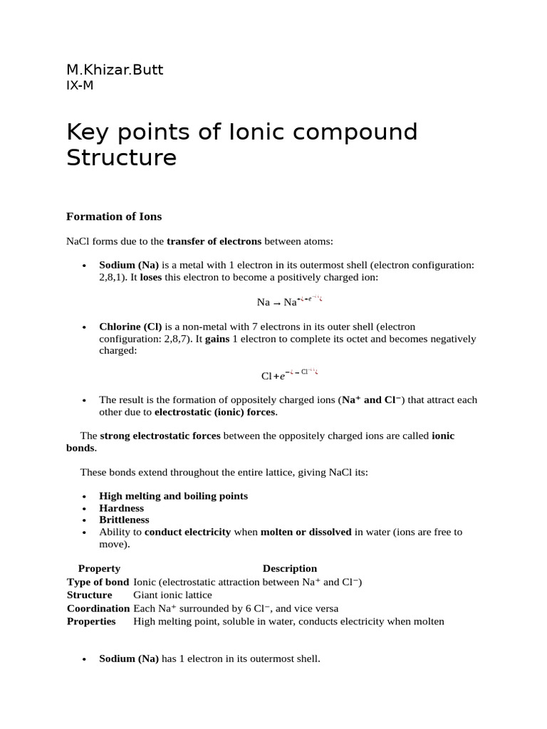Ionic Compound Properties: NaCl Explained | PDF | Ion | Salt (Chemistry)