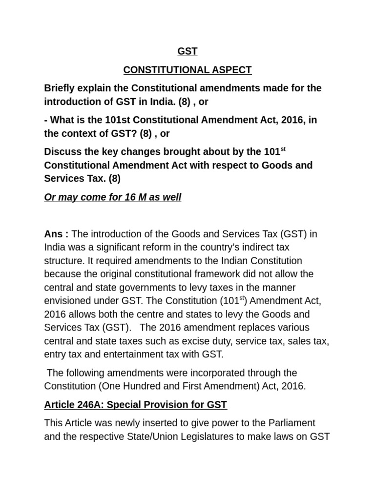 GST Constitutional Amendments in India | PDF | Taxes | Indirect Tax