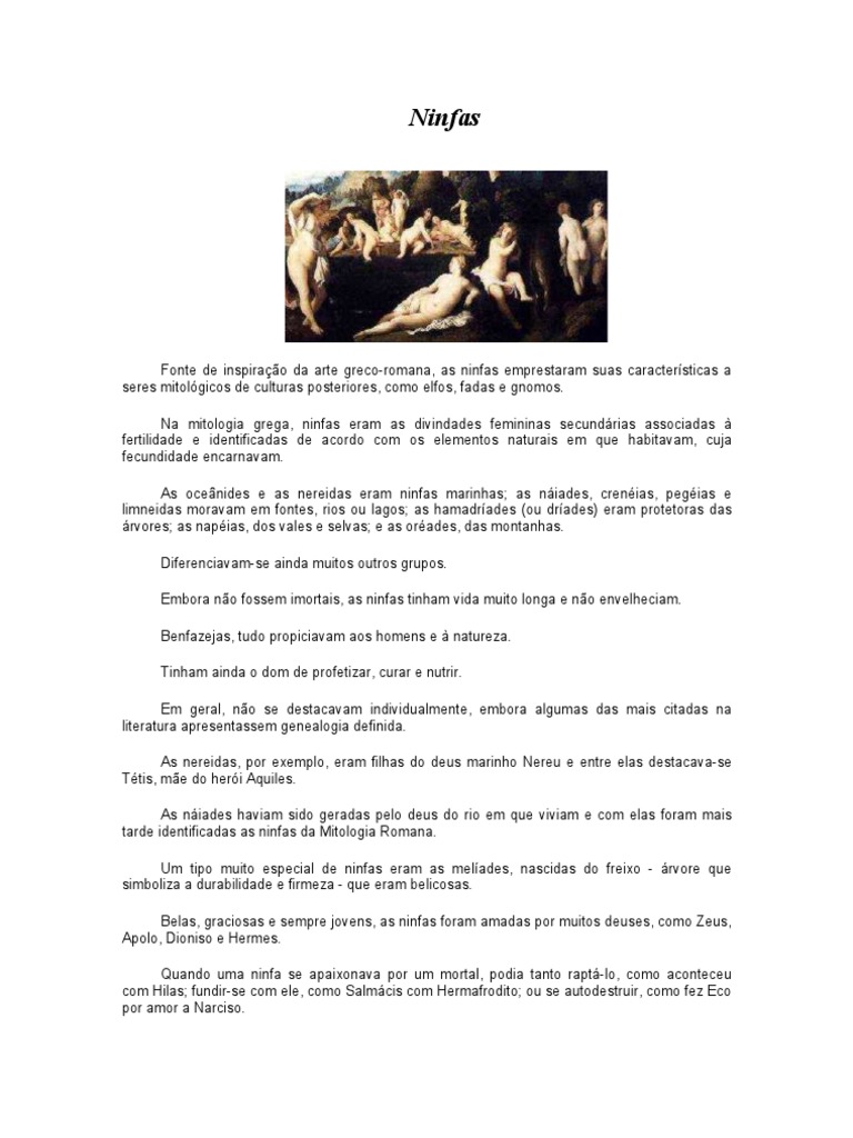 Mitologia Grega - Ninfas | PDF | Mitologia paleo-balcânica | Mitologia ...