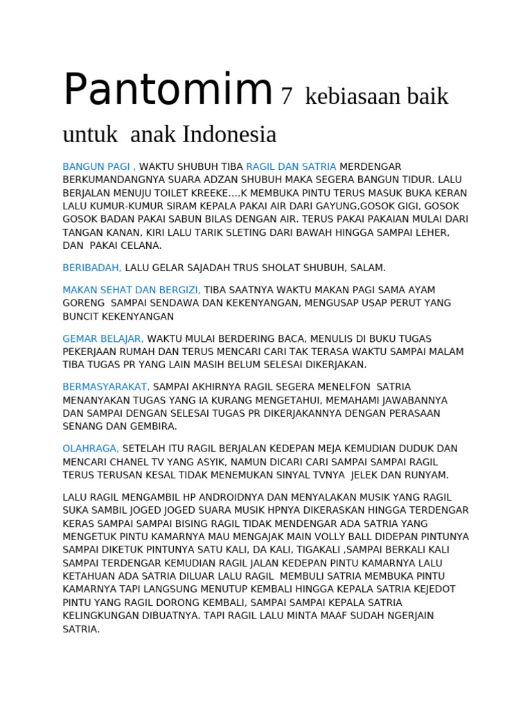 Pantomim 7 Kebiasaan Baik Untuk Anak Indonesia | PDF