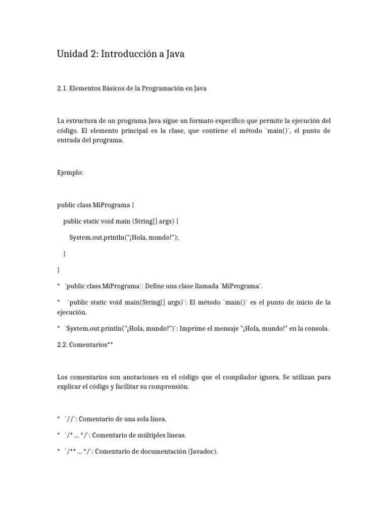 Unidad 2 Introduccion Java | PDF | Tipo de datos | Java (lenguaje de programación)