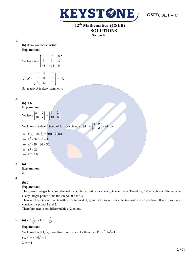 FCT Gseb Set C Solution | PDF | Mathematical Relations | Functions And ...