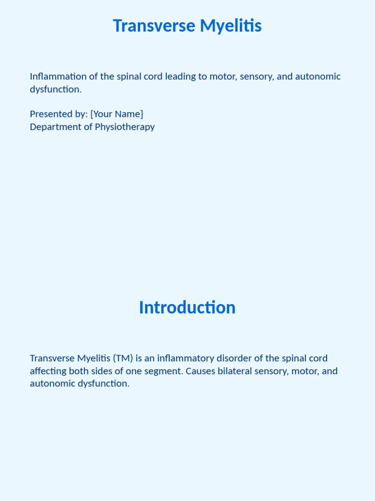 Transverse Myelitis Presentation | PDF