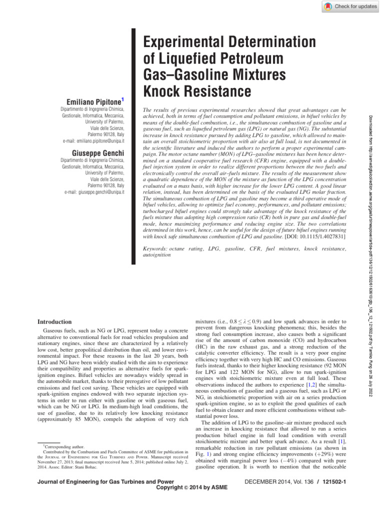 Experimental Determination of Liquefied Petroleum Gas-Gasoline Mixtures ...