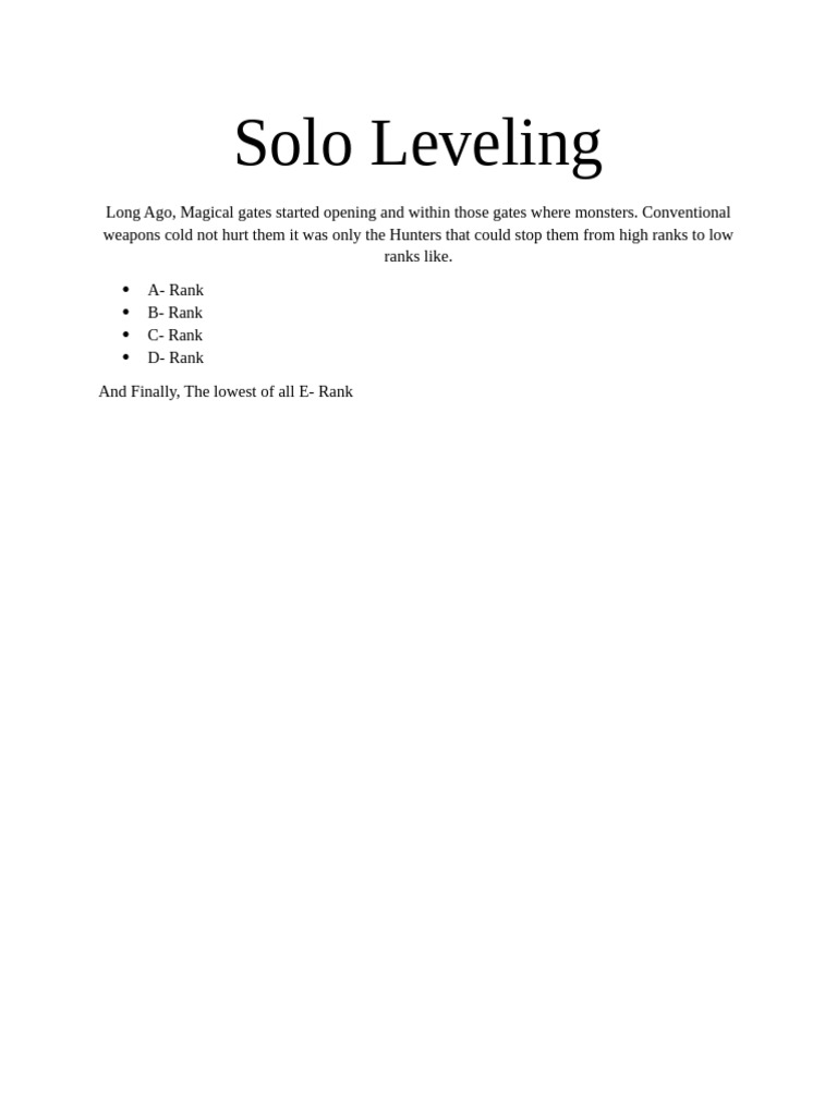Solo Leveling: Hunter Ranks Explained | PDF