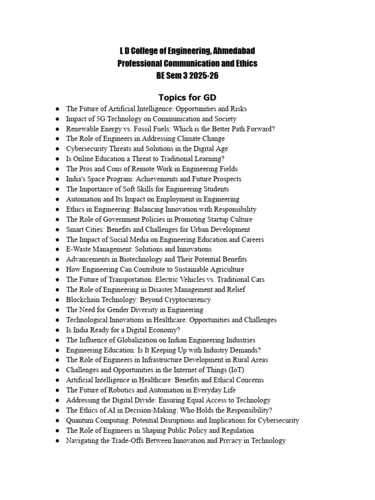 Group Discussion Topics for Engineers | PDF | Artificial Intelligence ...