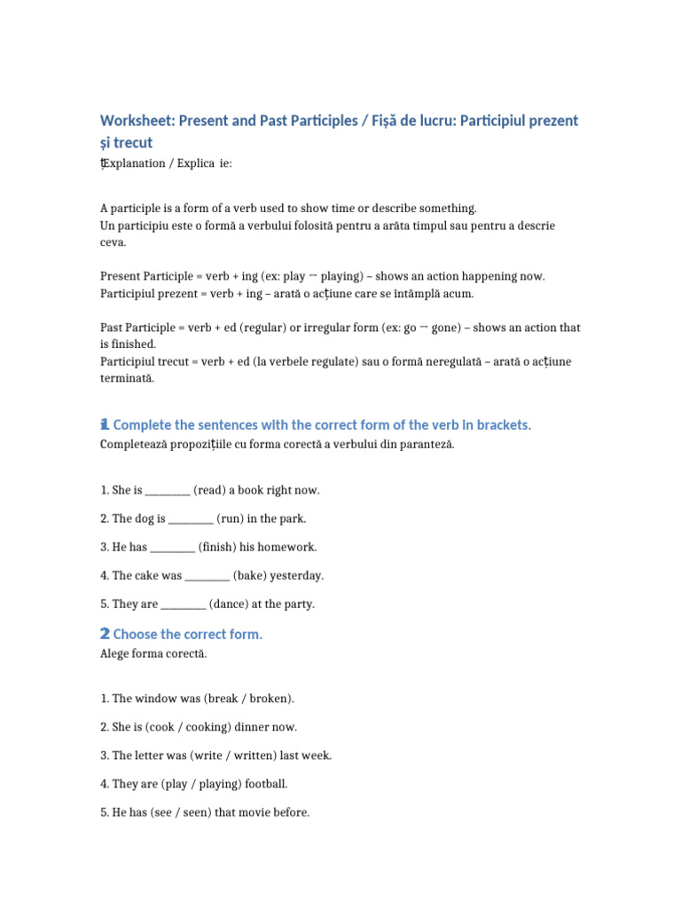 Worksheet Participles Bilingual | PDF