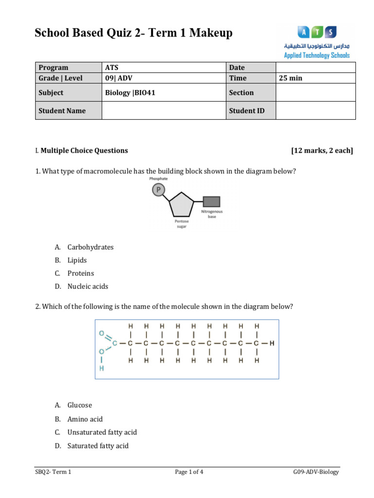 BIO401-T1-SBQ2 (25-26) - Makeup | PDF | Cell (Biology) | Microscope