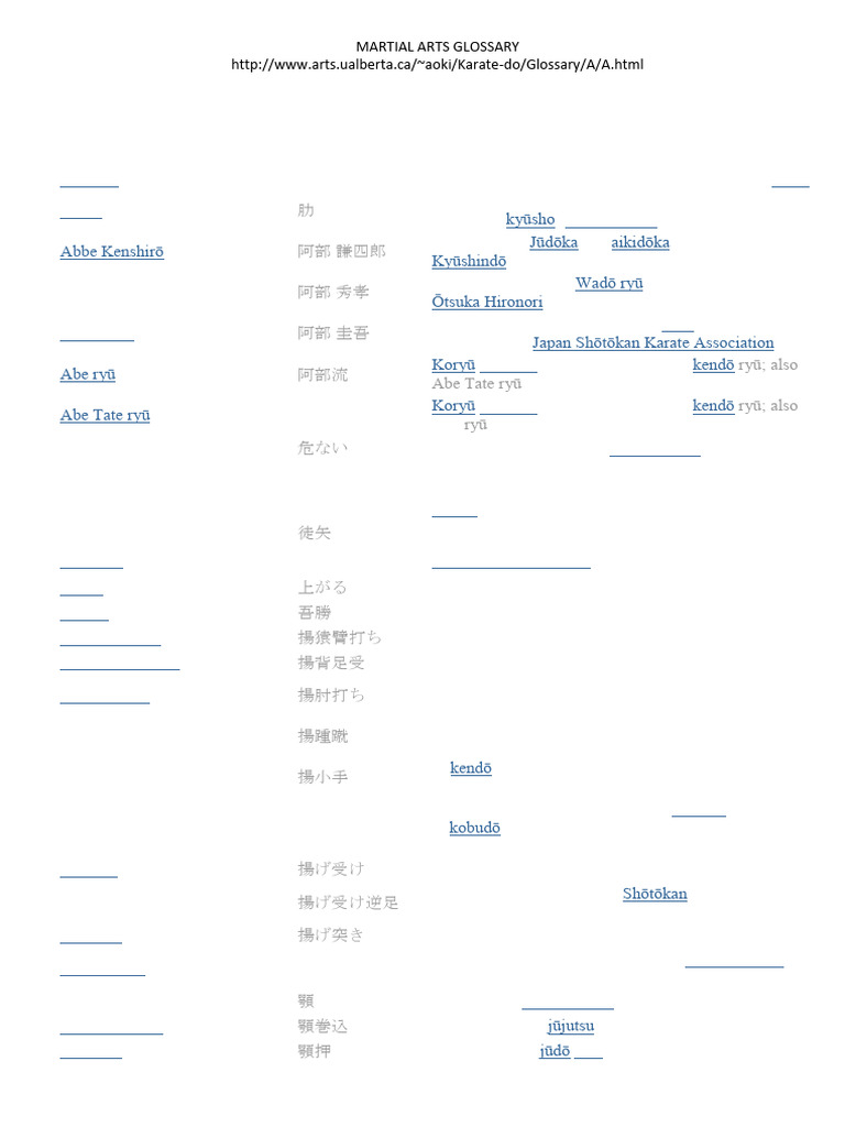 Martial Arts Terminology Glossary | PDF | Shotokan | Japanese Martial Arts