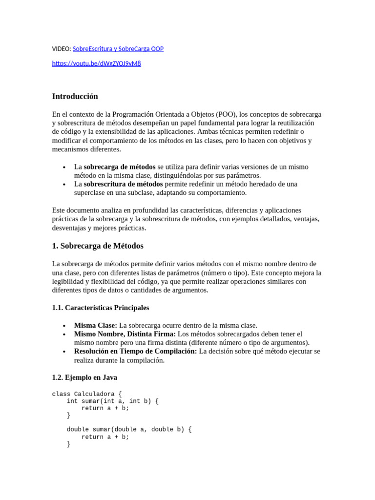 Sobrecarga y Sobrescritura de Métodos. | PDF | Objeto (informática ...