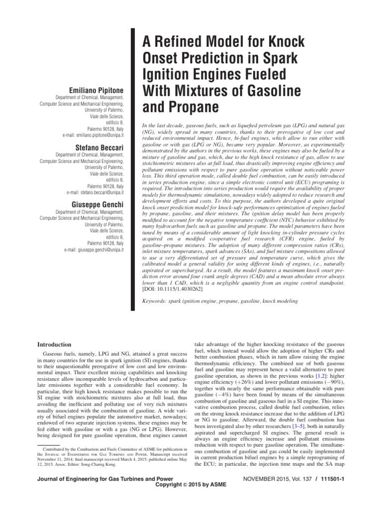 A Refined Model For Knock Onset Prediction in Spark Ignition Engines ...