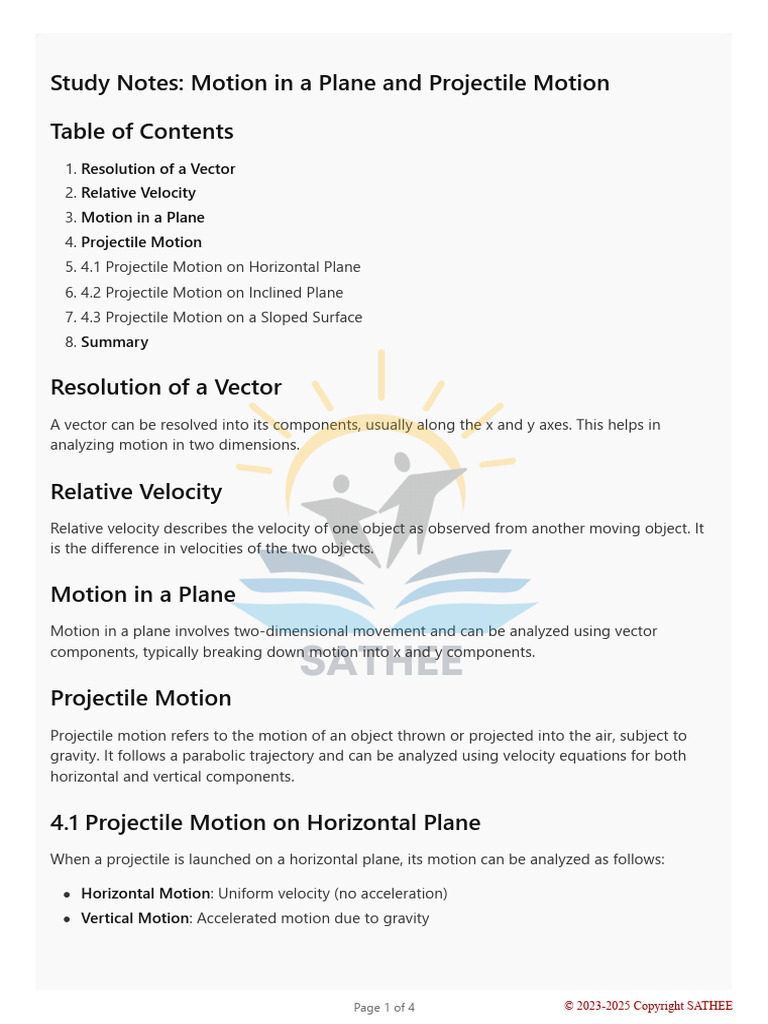 Day 05 Motion in A Plane Part 2 Study Notes | PDF | Projectiles | Space