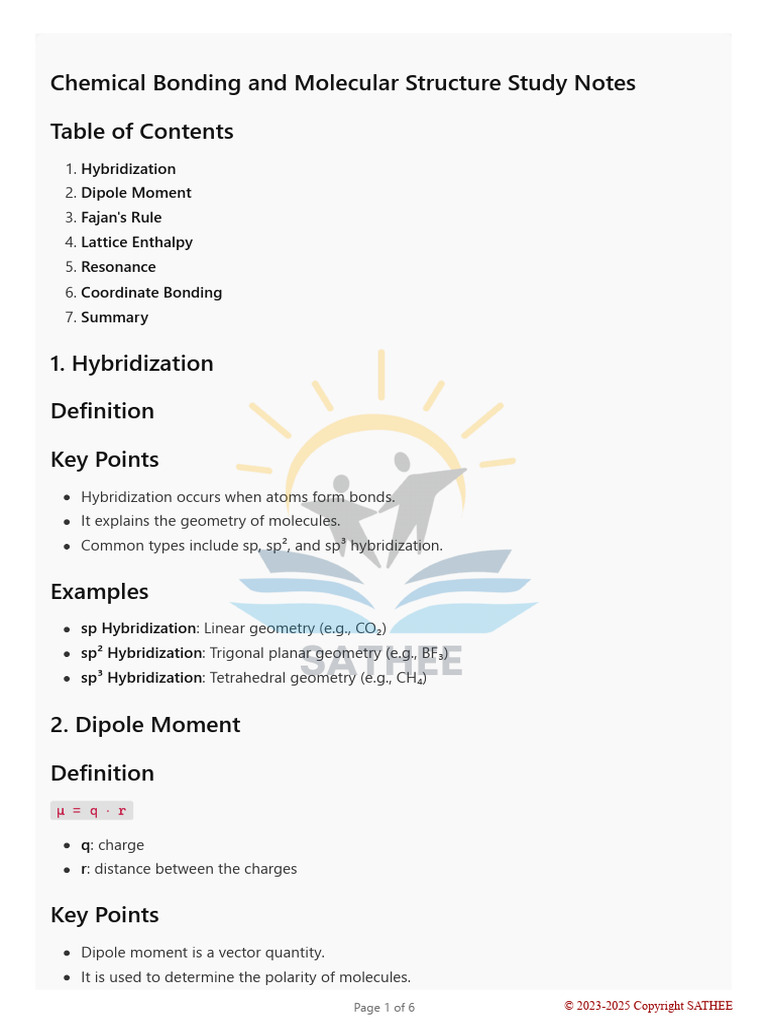 Day 05 Chemical Bonding and Molecular Structure Part 1 Study Notes ...