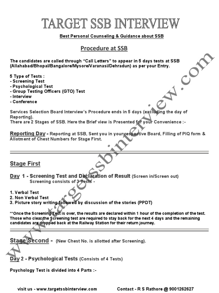 Procedure at SSB: Stage First | Download Free PDF | Data Collection | Evaluation Methods