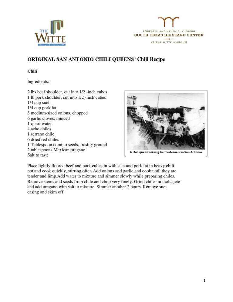 Original Chili Recipe From The San Antonio Chili Queens | PDF | Chili ...