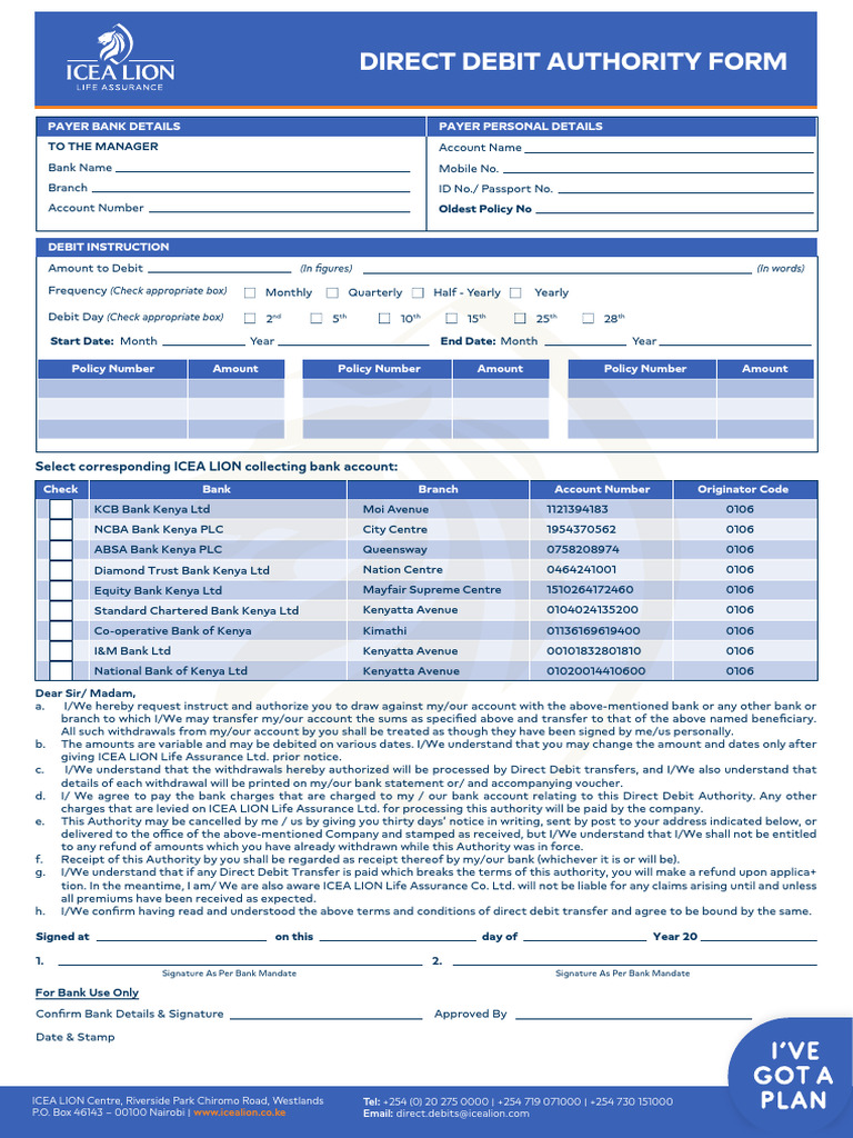 Direct Debit Authority Form | PDF | Banks | Financial Services