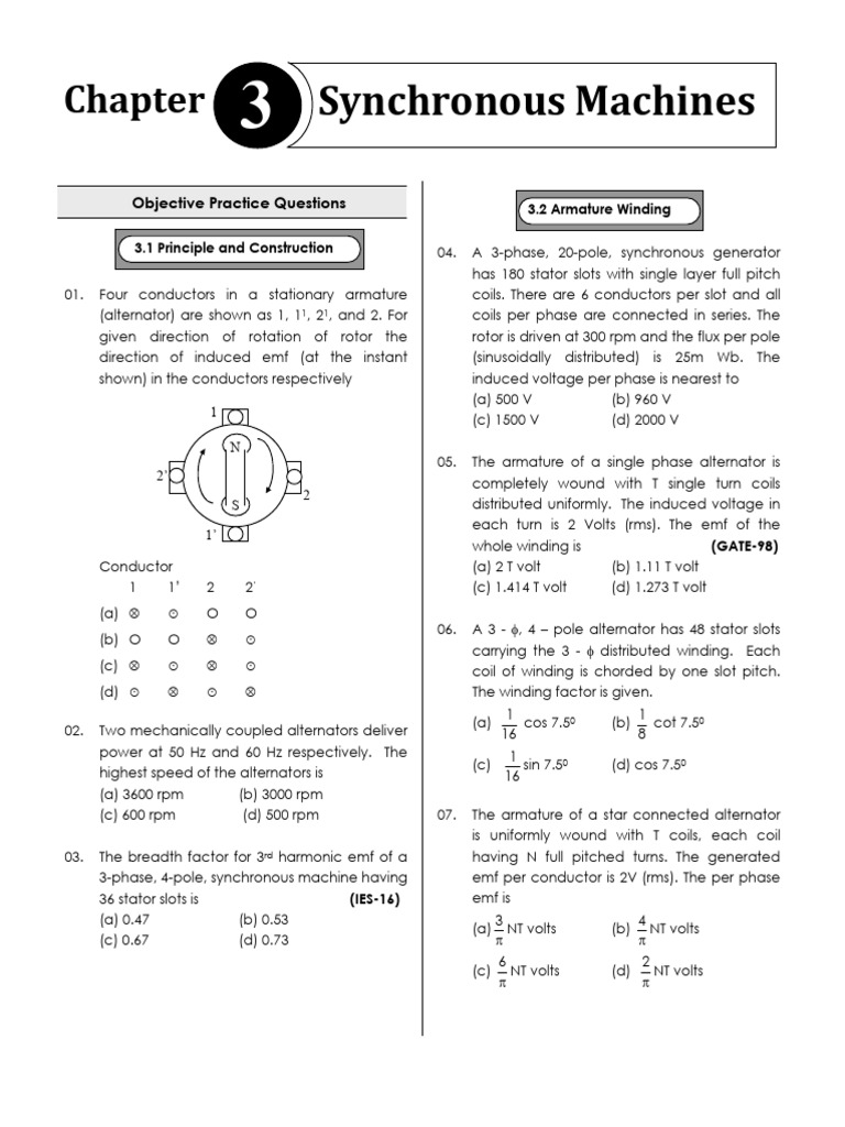 Synchronous Machines: Theory & Practice Questions | PDF | Electric ...
