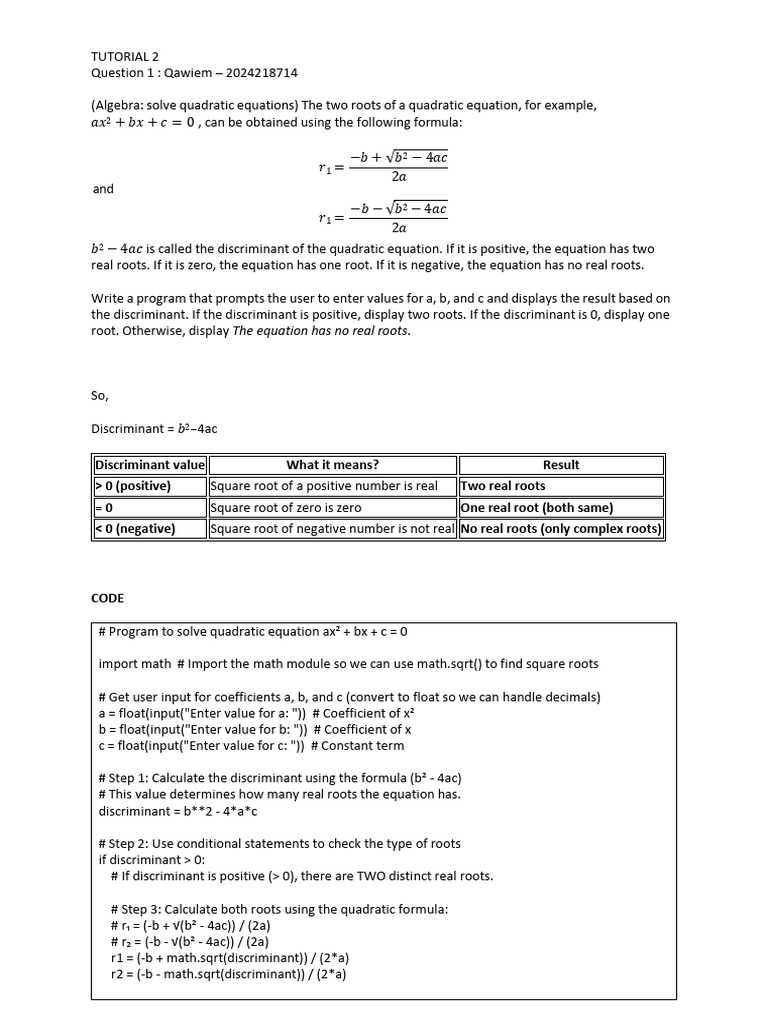 Tutorial 2 Data | PDF | Quadratic Equation | Square Root