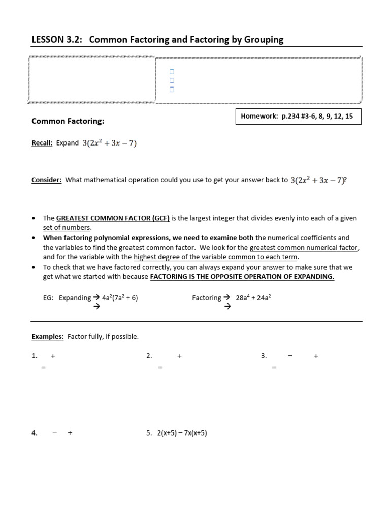 3.2 - Common Factoring and Factor by Grouping | PDF | Factorization | Discrete Mathematics