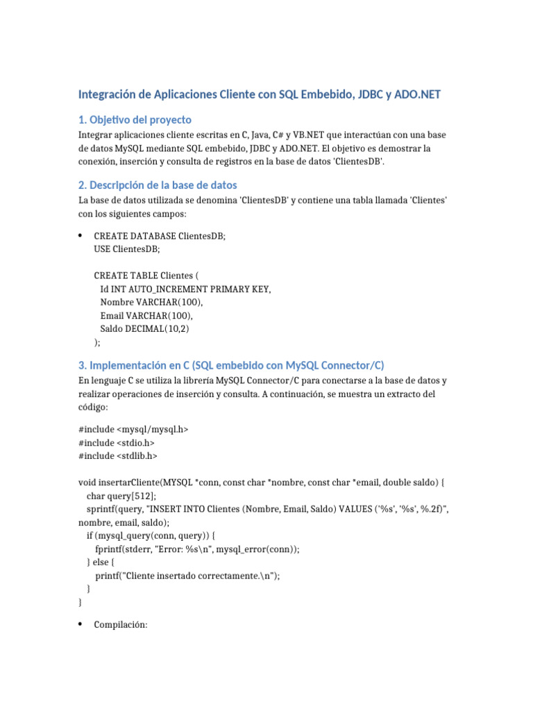 Integracion SQL Jdbc Adonet | PDF | SQL | Mi sql